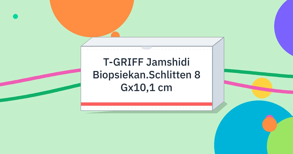 Symbolbild: Packung mit der Aufschrift T-GRIFF Jamshidi Biopsiekan.Schlitten 8 Gx10,1 cm (PZN 18793886) – Verfügbarkeit und Bezug in Apotheken in Frankfurt am Main