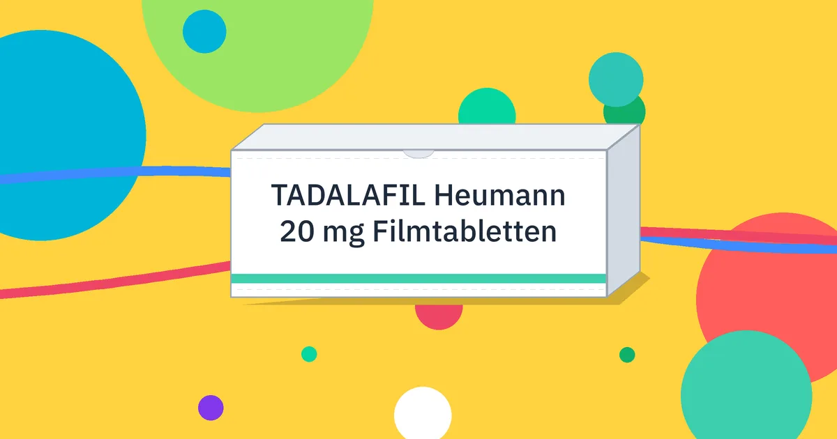 Symbolbild: Packung mit der Aufschrift TADALAFIL Heumann 20 mg Filmtabletten (PZN 19798331) – Verfügbarkeit und Bezug in Apotheken in Frankfurt am Main