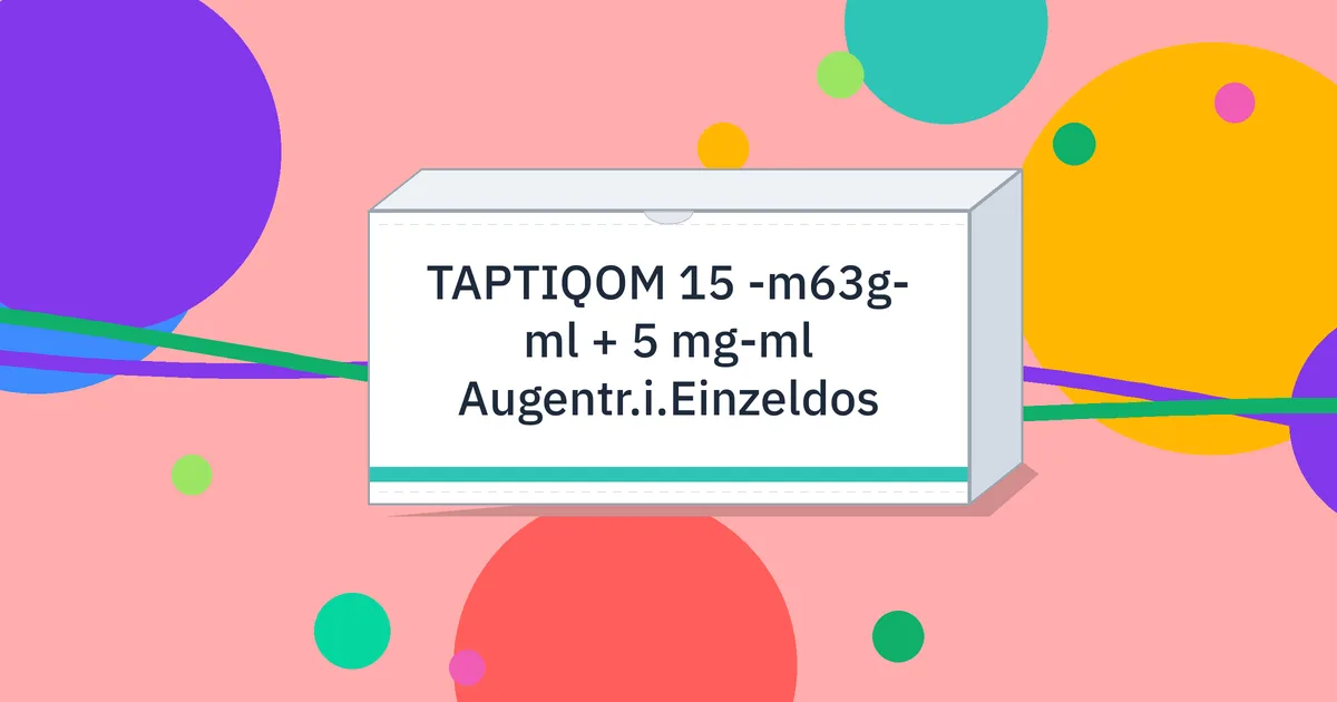 Symbolbild: Packung mit der Aufschrift TAPTIQOM 15 -m63g-ml + 5 mg-ml Augentr.i.Einzeldos (PZN 20012726) – Verfügbarkeit und Bezug in Apotheken in Frankfurt am Main