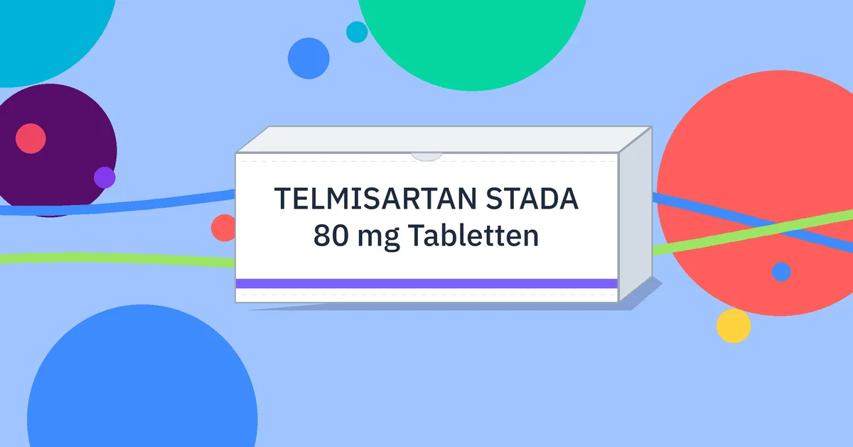 Symbolbild: Packung mit der Aufschrift TELMISARTAN STADA 80 mg Tabletten (PZN 08738461) – Verfügbarkeit und Bezug in Apotheken in Frankfurt am Main