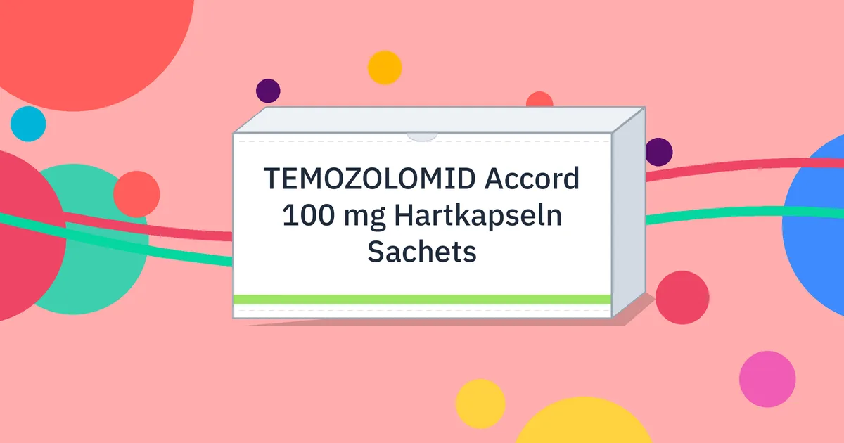 Symbolbild: Packung mit der Aufschrift TEMOZOLOMID Accord 100 mg Hartkapseln Sachets (PZN 16625529) – Verfügbarkeit und Bezug in Apotheken in Frankfurt am Main