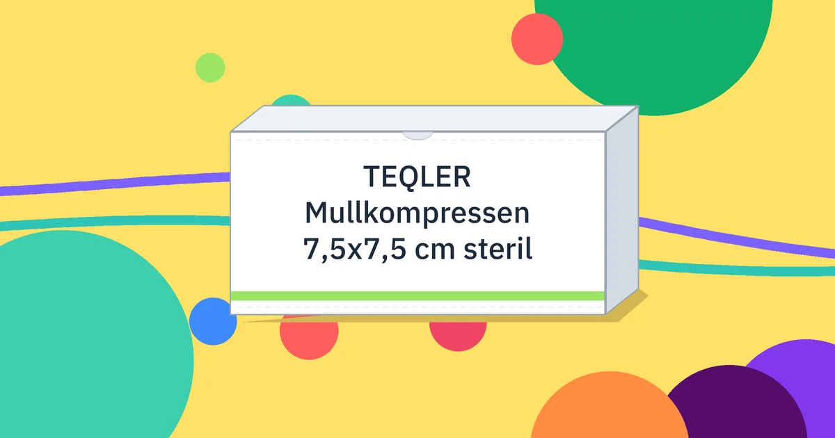 Symbolbild: Packung mit der Aufschrift TEQLER Mullkompressen 7,5x7,5 cm steril (PZN 17527556) – Verfügbarkeit und Bezug in Apotheken in Frankfurt am Main