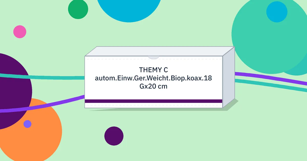Symbolbild: Packung mit der Aufschrift THEMY C autom.Einw.Ger.Weicht.Biop.koax.18 Gx20 cm (PZN 19737660) – Verfügbarkeit und Bezug in Apotheken in Frankfurt am Main