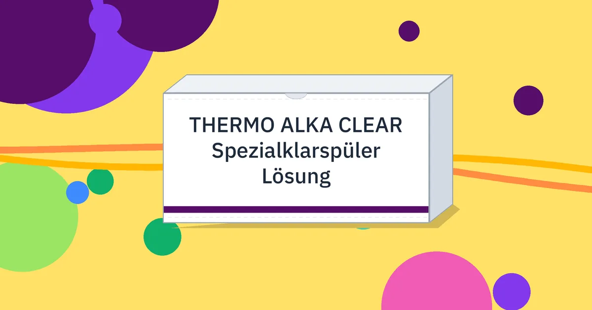 Symbolbild: Packung mit der Aufschrift THERMO ALKA CLEAR Spezialklarspüler Lösung (PZN 16202355) – Verfügbarkeit und Bezug in Apotheken in Frankfurt am Main