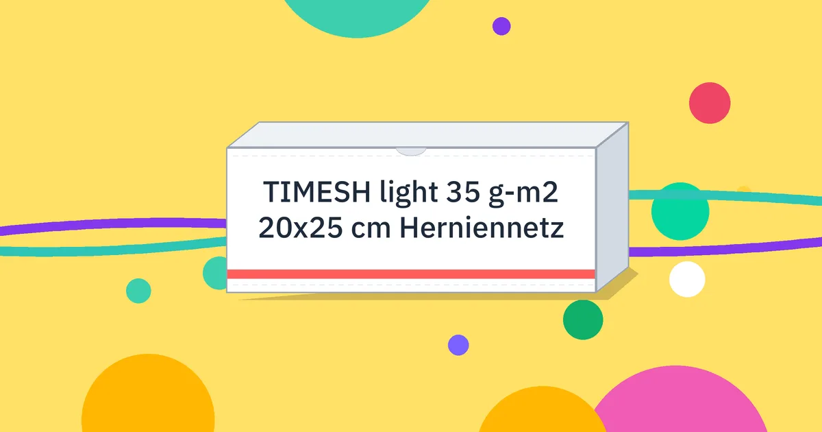 Symbolbild: Packung mit der Aufschrift TIMESH light 35 g-m2 20x25 cm Herniennetz (PZN 18369562) – Verfügbarkeit und Bezug in Apotheken in Frankfurt am Main