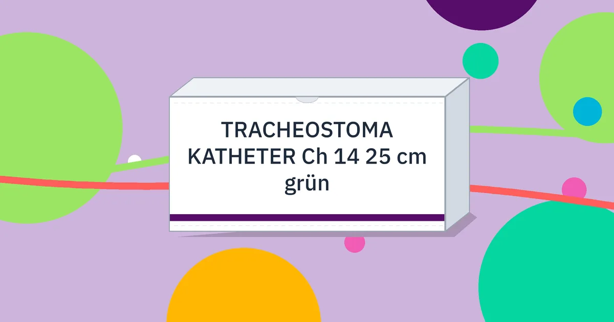 Symbolbild: Packung mit der Aufschrift TRACHEOSTOMA KATHETER Ch 14 25 cm grün (PZN 10045831) – Verfügbarkeit und Bezug in Apotheken in Frankfurt am Main