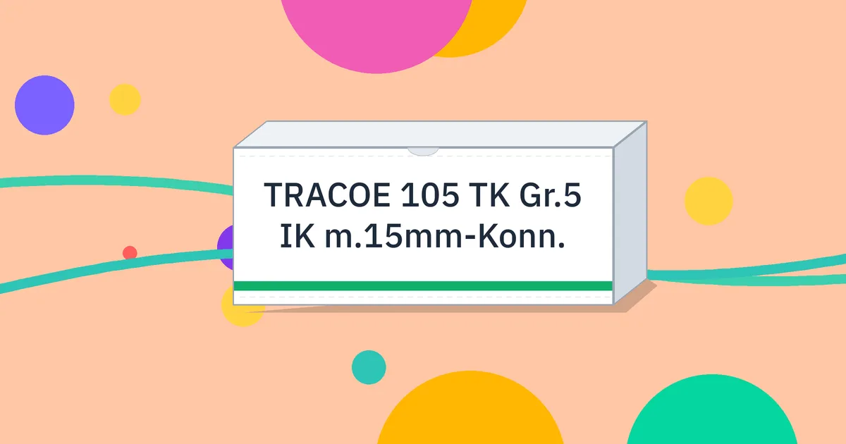 Symbolbild: Packung mit der Aufschrift TRACOE 105 TK Gr.5 IK m.15mm-Konn. (PZN 00912209) – Verfügbarkeit und Bezug in Apotheken in Frankfurt am Main