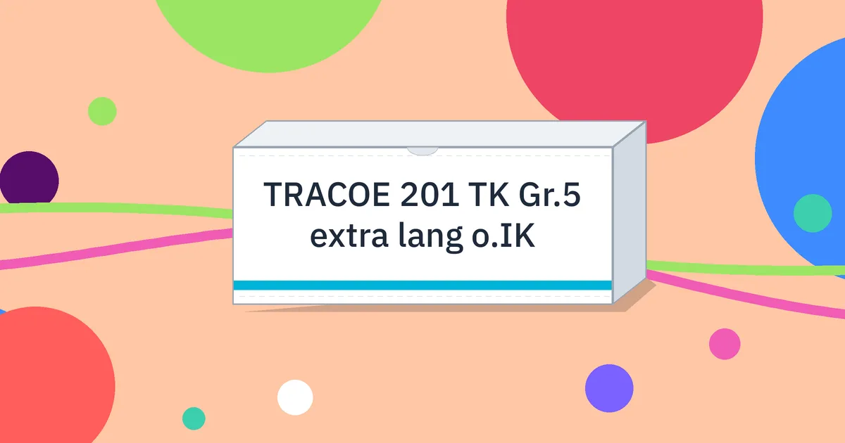 Symbolbild: Packung mit der Aufschrift TRACOE 201 TK Gr.5 extra lang o.IK (PZN 11643362) – Verfügbarkeit und Bezug in Apotheken in Frankfurt am Main
