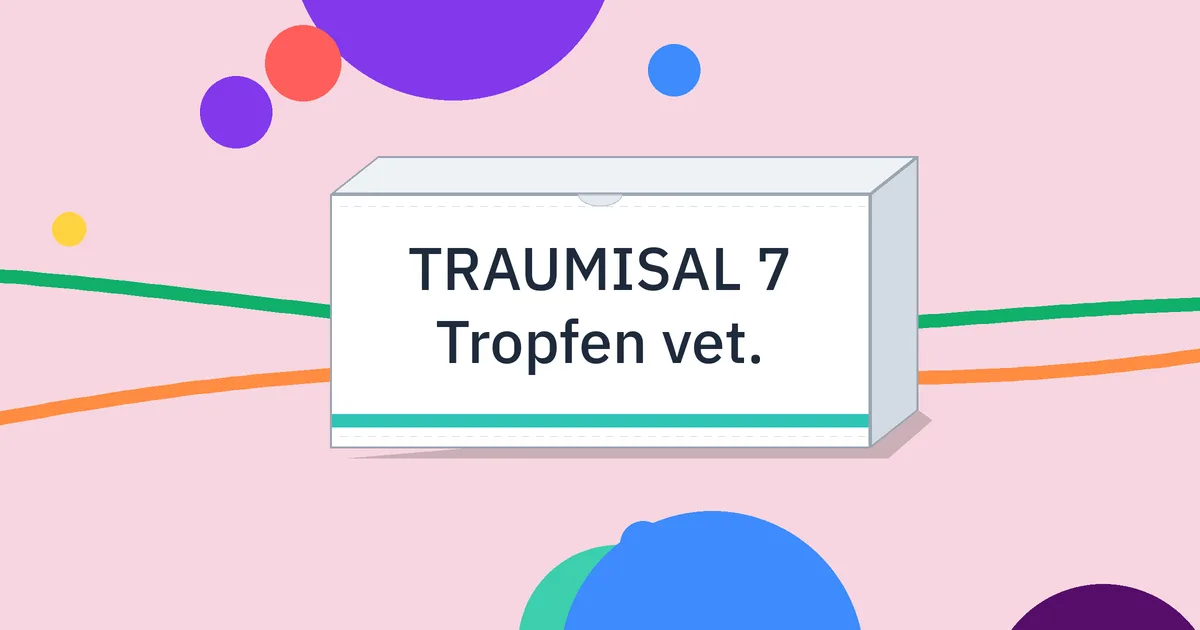 Symbolbild: Packung mit der Aufschrift TRAUMISAL 7 Tropfen vet. (PZN 02538494) – Verfügbarkeit und Bezug in Apotheken in Frankfurt am Main