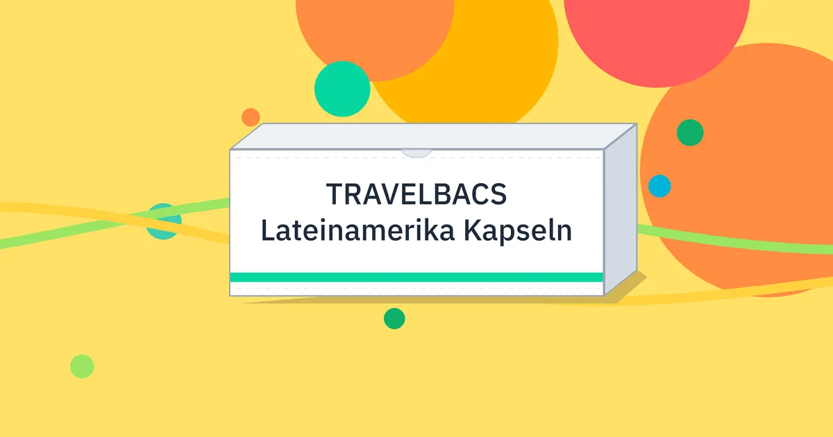 Symbolbild: Packung mit der Aufschrift TRAVELBACS Lateinamerika Kapseln (PZN 15629235) – Verfügbarkeit und Bezug in Apotheken in Frankfurt am Main