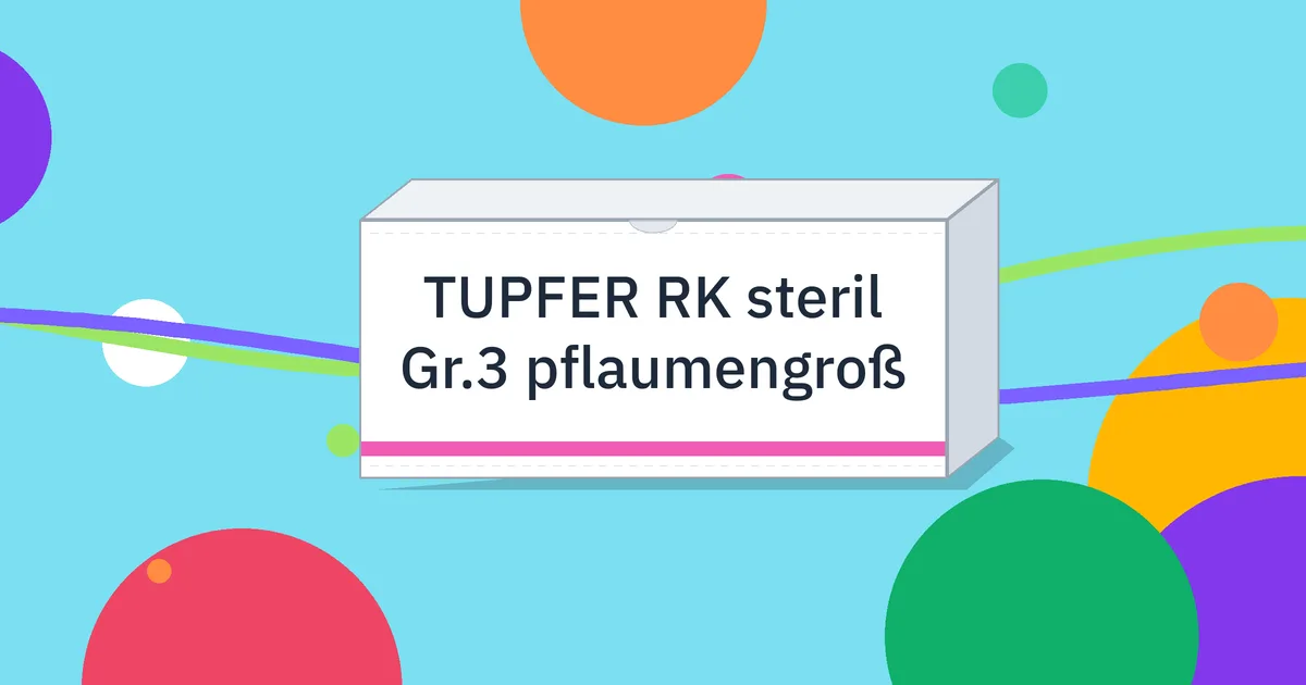 Symbolbild: Packung mit der Aufschrift TUPFER RK steril Gr.3 pflaumengroß (PZN 09214010) – Verfügbarkeit und Bezug in Apotheken in Frankfurt am Main