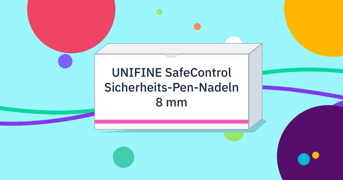 Symbolbild: Packung mit der Aufschrift UNIFINE SafeControl Sicherheits-Pen-Nadeln 8 mm (PZN 17614166) – Verfügbarkeit und Bezug in Apotheken in Frankfurt am Main