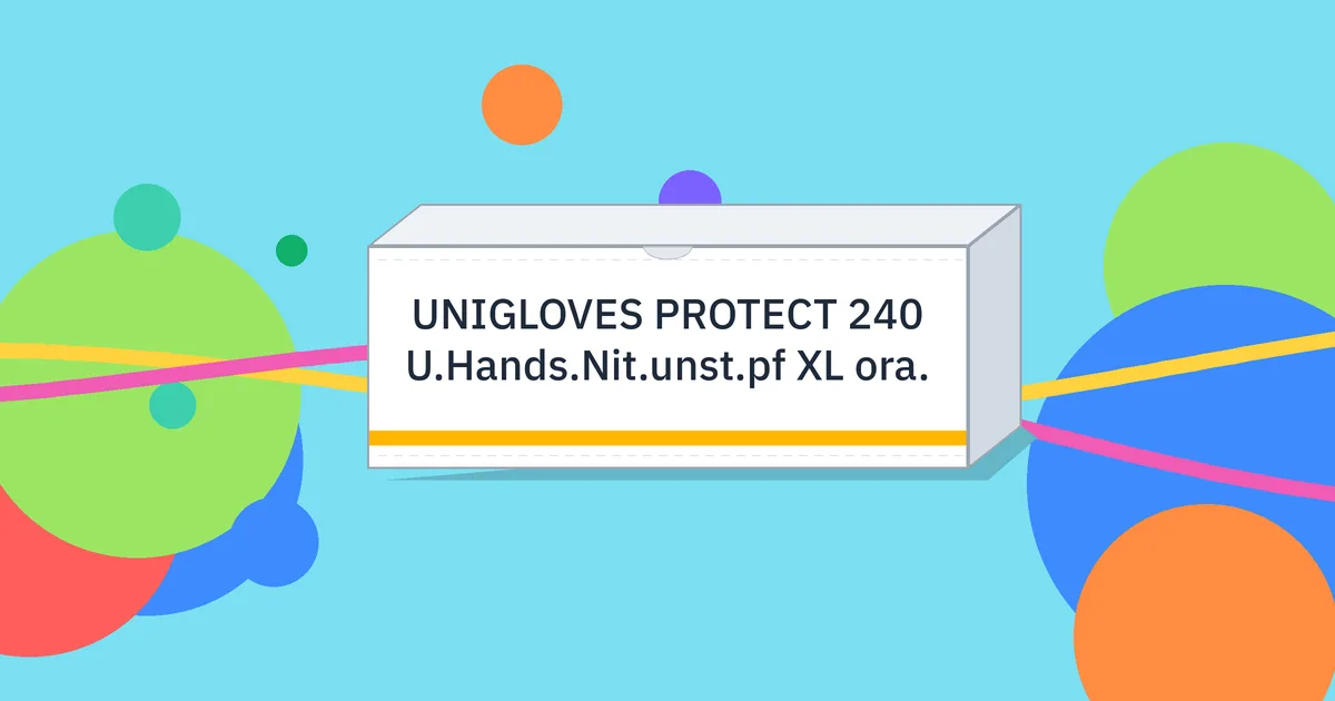 Symbolbild: Packung mit der Aufschrift UNIGLOVES PROTECT 240 U.Hands.Nit.unst.pf XL ora. (PZN 18102712) – Verfügbarkeit und Bezug in Apotheken in Frankfurt am Main