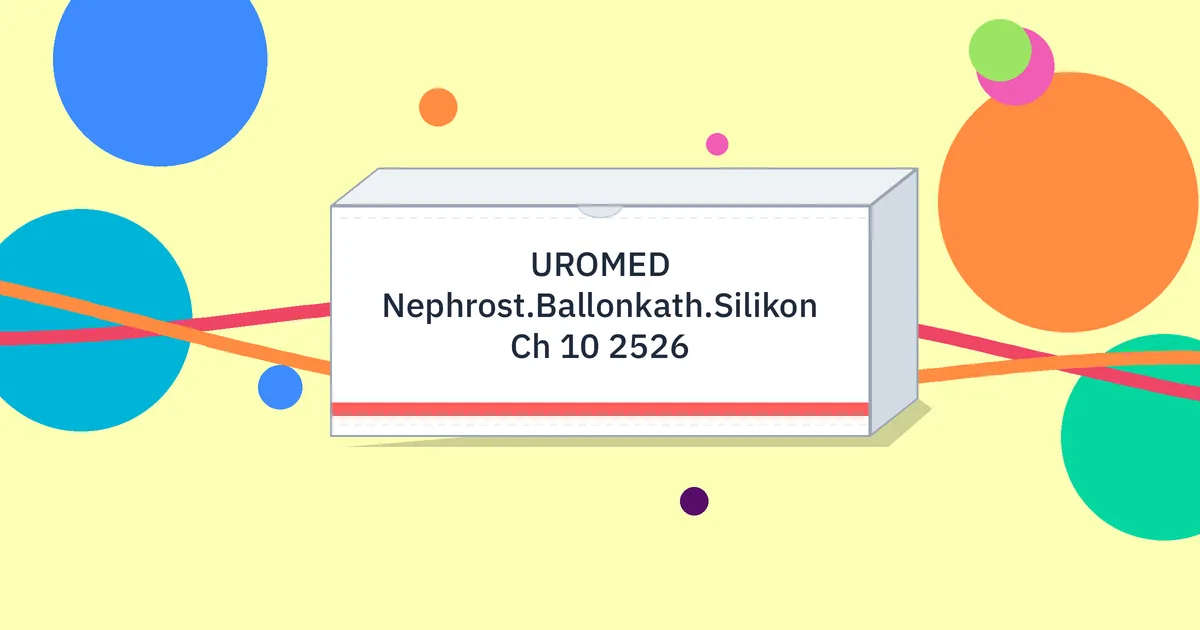 Symbolbild: Packung mit der Aufschrift UROMED Nephrost.Ballonkath.Silikon Ch 10 2526 (PZN 04741868) – Verfügbarkeit und Bezug in Apotheken in Frankfurt am Main
