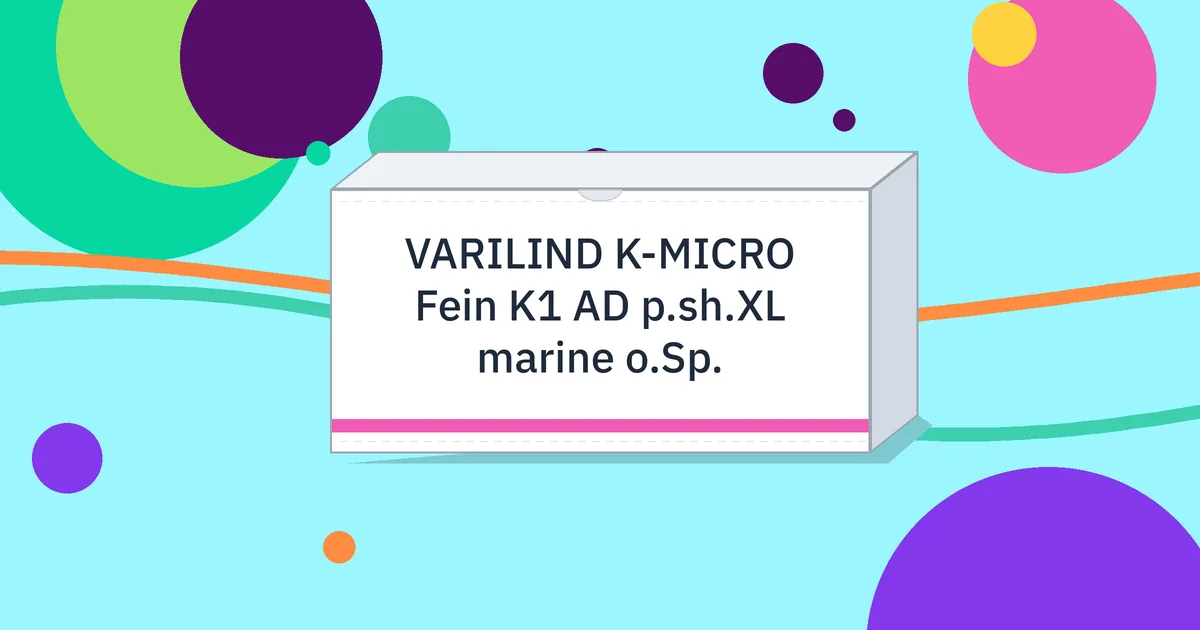Symbolbild: Packung mit der Aufschrift VARILIND K-MICRO Fein K1 AD p.sh.XL marine o.Sp. (PZN 20557667) – Verfügbarkeit und Bezug in Apotheken in Frankfurt am Main