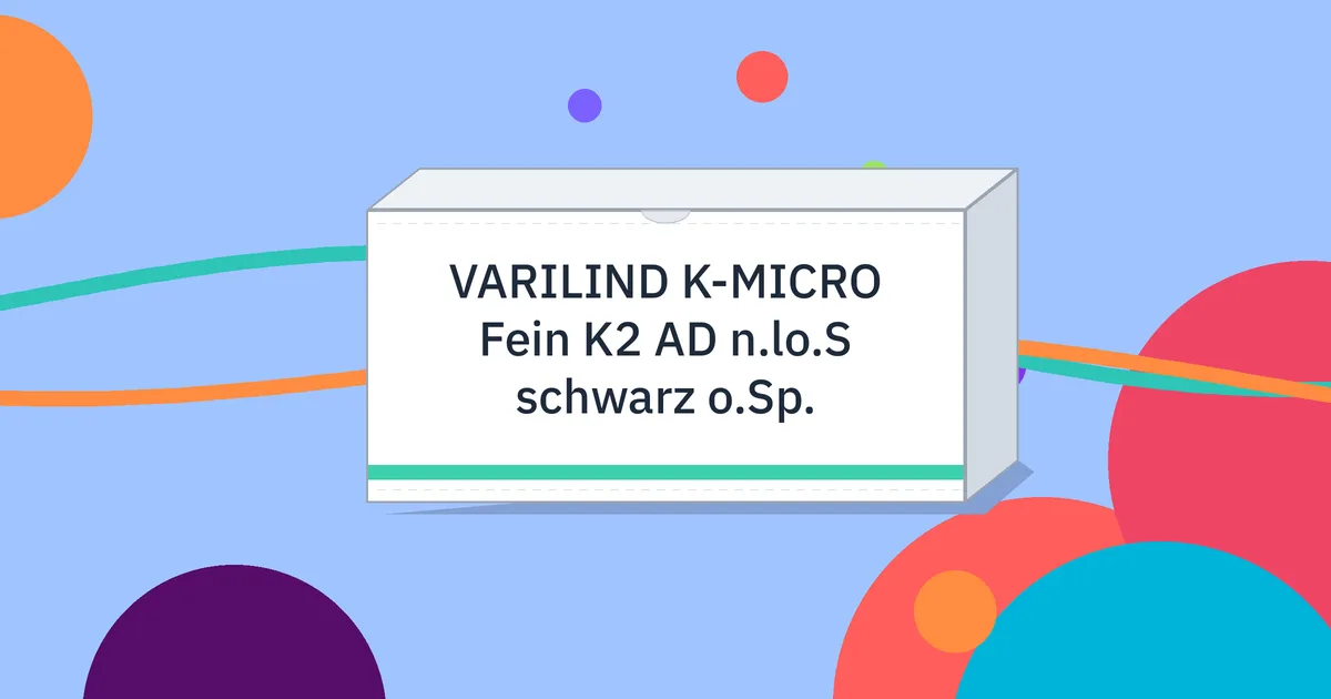 Symbolbild: Packung mit der Aufschrift VARILIND K-MICRO Fein K2 AD n.lo.S schwarz o.Sp. (PZN 20559146) – Verfügbarkeit und Bezug in Apotheken in Frankfurt am Main