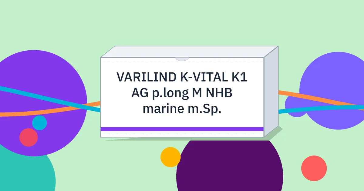 Symbolbild: Packung mit der Aufschrift VARILIND K-VITAL K1 AG p.long M NHB marine m.Sp. (PZN 20563171) – Verfügbarkeit und Bezug in Apotheken in Frankfurt am Main