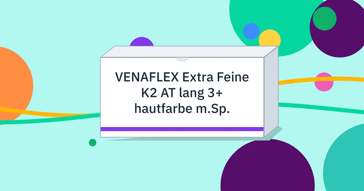 Symbolbild: Packung mit der Aufschrift VENAFLEX Extra Feine K2 AT lang 3+ hautfarbe m.Sp. (PZN 18308827) – Verfügbarkeit und Bezug in Apotheken in Frankfurt am Main
