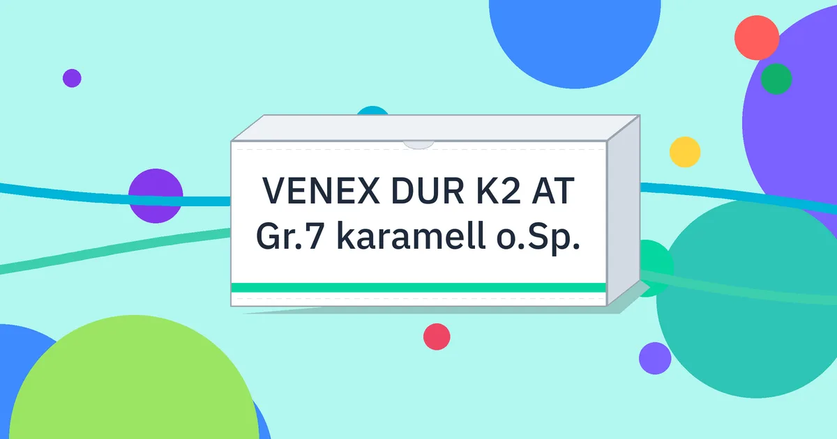 Symbolbild: Packung mit der Aufschrift VENEX DUR K2 AT Gr.7 karamell o.Sp. (PZN 13758023) – Verfügbarkeit und Bezug in Apotheken in Frankfurt am Main