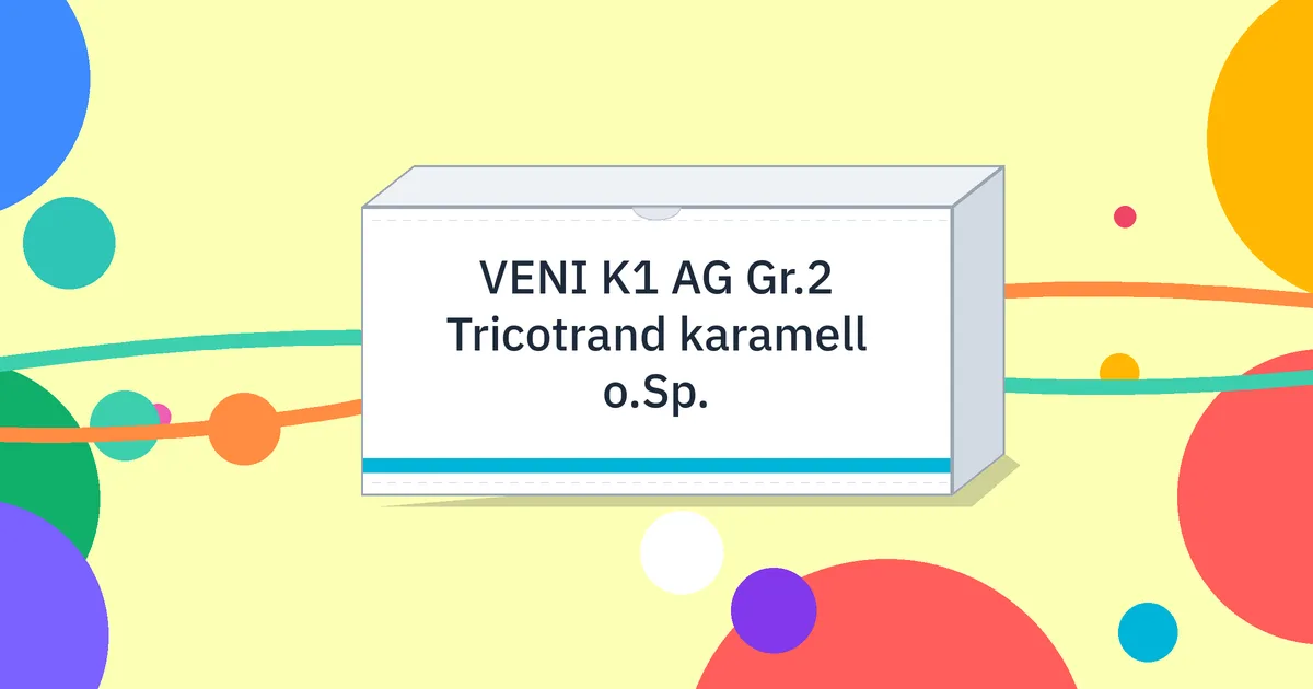 Symbolbild: Packung mit der Aufschrift VENI K1 AG Gr.2 Tricotrand karamell o.Sp. (PZN 13762289) – Verfügbarkeit und Bezug in Apotheken in Frankfurt am Main