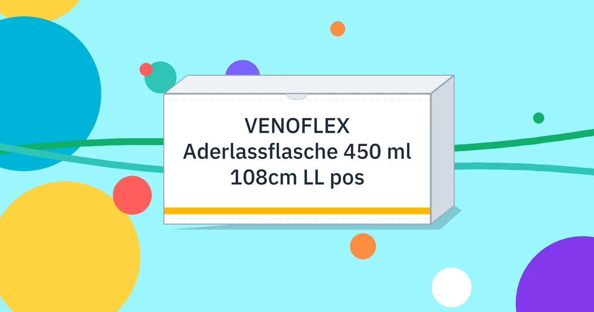 Symbolbild: Packung mit der Aufschrift VENOFLEX Aderlassflasche 450 ml 108cm LL pos (PZN 17483994) – Verfügbarkeit und Bezug in Apotheken in Frankfurt am Main