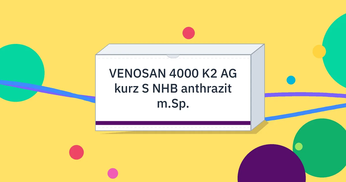 Symbolbild: Packung mit der Aufschrift VENOSAN 4000 K2 AG kurz S NHB anthrazit m.Sp. (PZN 16601902) – Verfügbarkeit und Bezug in Apotheken in Frankfurt am Main