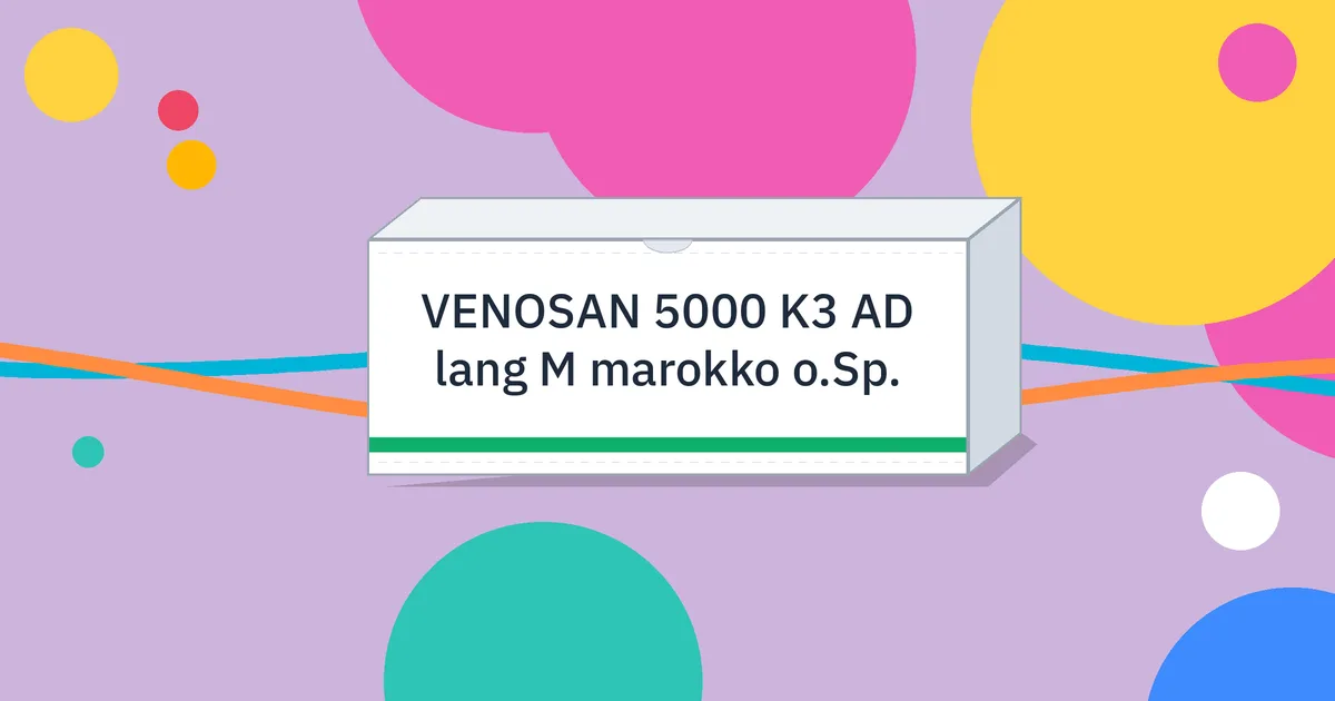 Symbolbild: Packung mit der Aufschrift VENOSAN 5000 K3 AD lang M marokko o.Sp. (PZN 14432312) – Verfügbarkeit und Bezug in Apotheken in Frankfurt am Main
