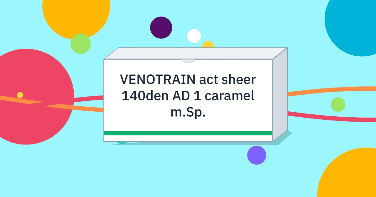Symbolbild: Packung mit der Aufschrift VENOTRAIN act sheer 140den AD 1 caramel m.Sp. (PZN 16209009) – Verfügbarkeit und Bezug in Apotheken in Frankfurt am Main