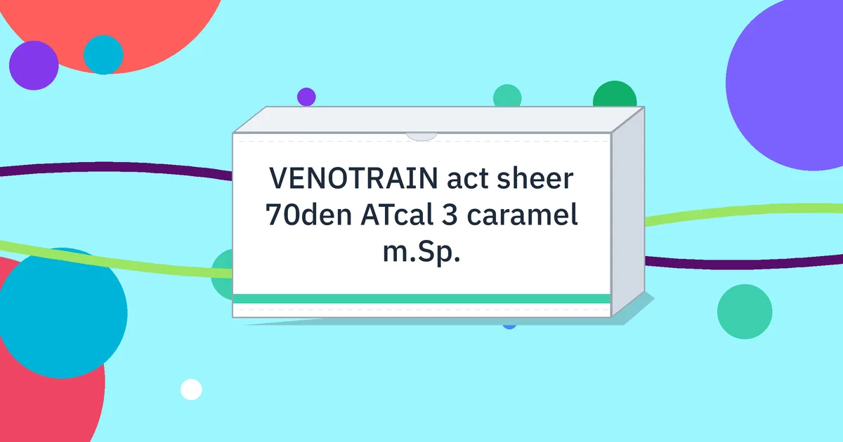 Symbolbild: Packung mit der Aufschrift VENOTRAIN act sheer 70den ATcal 3 caramel m.Sp. (PZN 16207588) – Verfügbarkeit und Bezug in Apotheken in Frankfurt am Main