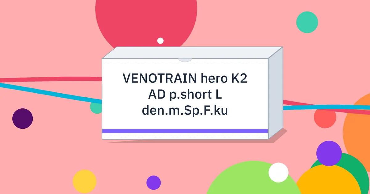 Symbolbild: Packung mit der Aufschrift VENOTRAIN hero K2 AD p.short L den.m.Sp.F.ku (PZN 19190888) – Verfügbarkeit und Bezug in Apotheken in Frankfurt am Main