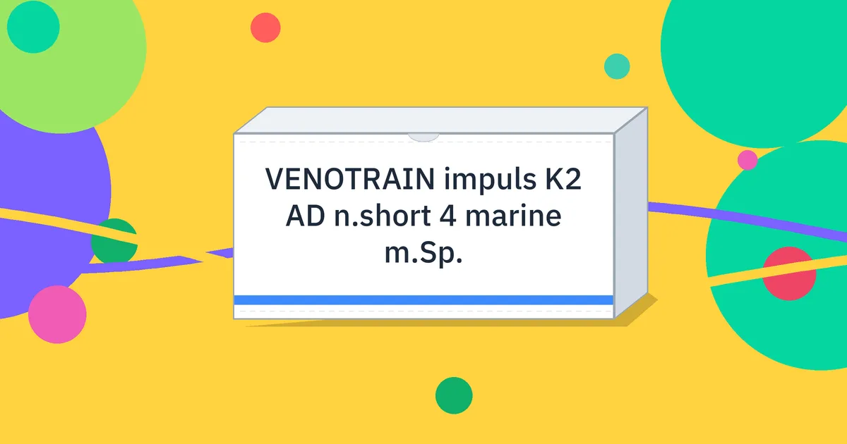 Symbolbild: Packung mit der Aufschrift VENOTRAIN impuls K2 AD n.short 4 marine m.Sp. (PZN 15221072) – Verfügbarkeit und Bezug in Apotheken in Frankfurt am Main