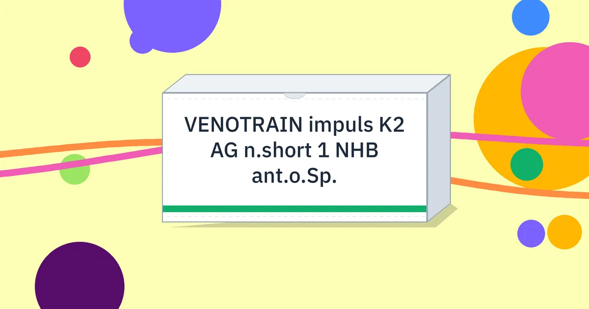 Symbolbild: Packung mit der Aufschrift VENOTRAIN impuls K2 AG n.short 1 NHB ant.o.Sp. (PZN 15214882) – Verfügbarkeit und Bezug in Apotheken in Frankfurt am Main