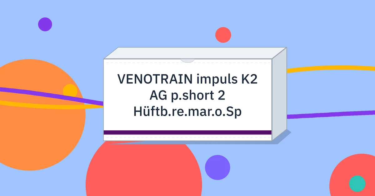 Symbolbild: Packung mit der Aufschrift VENOTRAIN impuls K2 AG p.short 2 Hüftb.re.mar.o.Sp (PZN 15216817) – Verfügbarkeit und Bezug in Apotheken in Frankfurt am Main