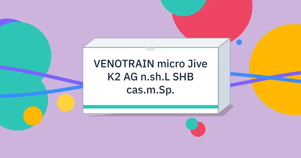 Symbolbild: Packung mit der Aufschrift VENOTRAIN micro Jive K2 AG n.sh.L SHB cas.m.Sp. (PZN 20767229) – Verfügbarkeit und Bezug in Apotheken in Frankfurt am Main