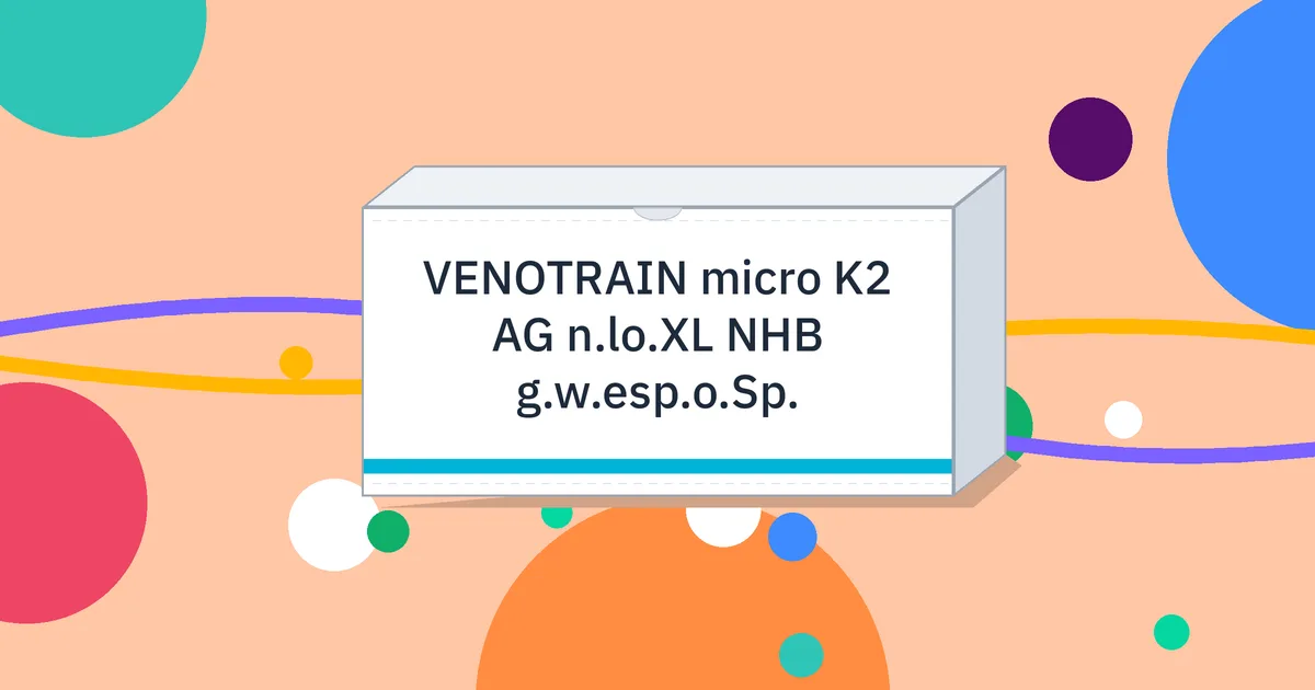 Symbolbild: Packung mit der Aufschrift VENOTRAIN micro K2 AG n.lo.XL NHB g.w.esp.o.Sp. (PZN 09020470) – Verfügbarkeit und Bezug in Apotheken in Frankfurt am Main