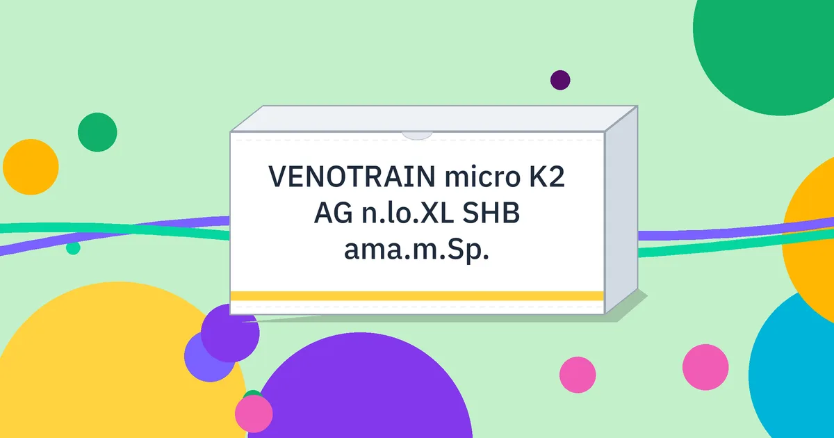 Symbolbild: Packung mit der Aufschrift VENOTRAIN micro K2 AG n.lo.XL SHB ama.m.Sp. (PZN 02352832) – Verfügbarkeit und Bezug in Apotheken in Frankfurt am Main