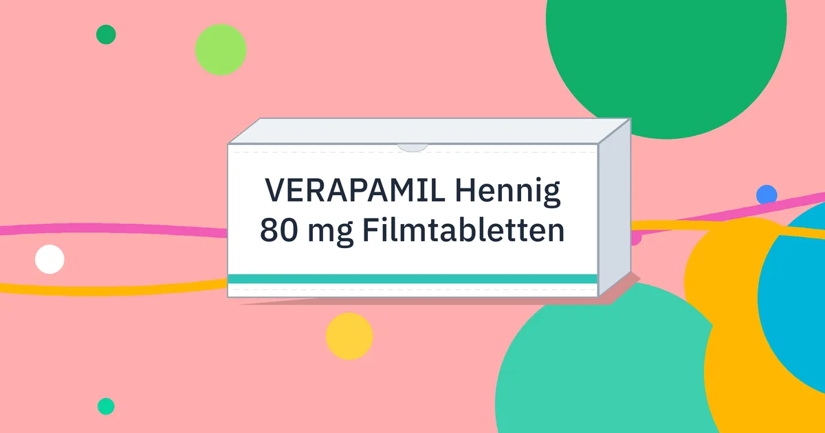 Symbolbild: Packung mit der Aufschrift VERAPAMIL Hennig 80 mg Filmtabletten (PZN 00461474) – Verfügbarkeit und Bezug in Apotheken in Frankfurt am Main