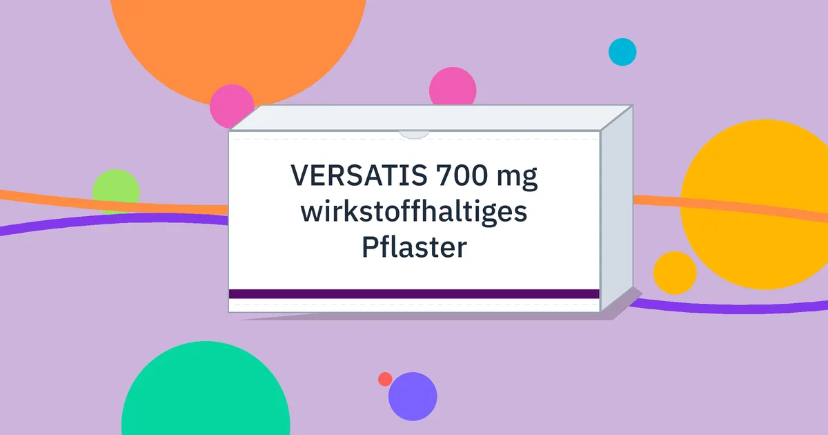 Symbolbild: Packung mit der Aufschrift VERSATIS 700 mg wirkstoffhaltiges Pflaster (PZN 19358299) – Verfügbarkeit und Bezug in Apotheken in Frankfurt am Main