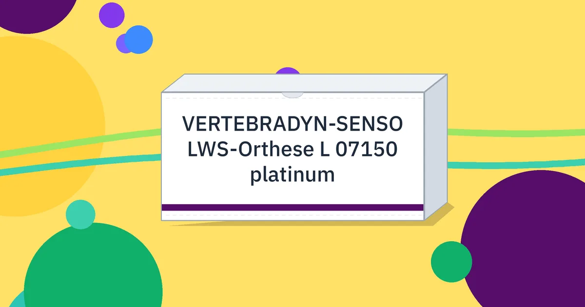 Symbolbild: Packung mit der Aufschrift VERTEBRADYN-SENSO LWS-Orthese L 07150 platinum (PZN 05542875) – Verfügbarkeit und Bezug in Apotheken in Frankfurt am Main