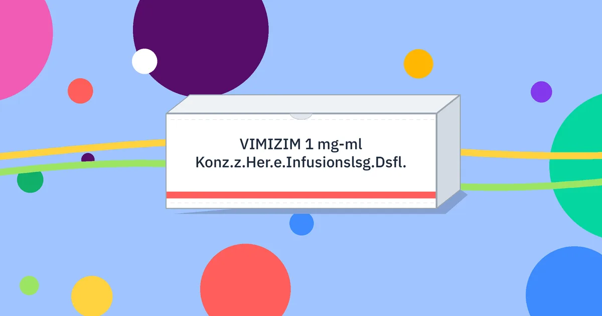 Symbolbild: Packung mit der Aufschrift VIMIZIM 1 mg-ml Konz.z.Her.e.Infusionslsg.Dsfl. (PZN 10206688) – Verfügbarkeit und Bezug in Apotheken in Frankfurt am Main