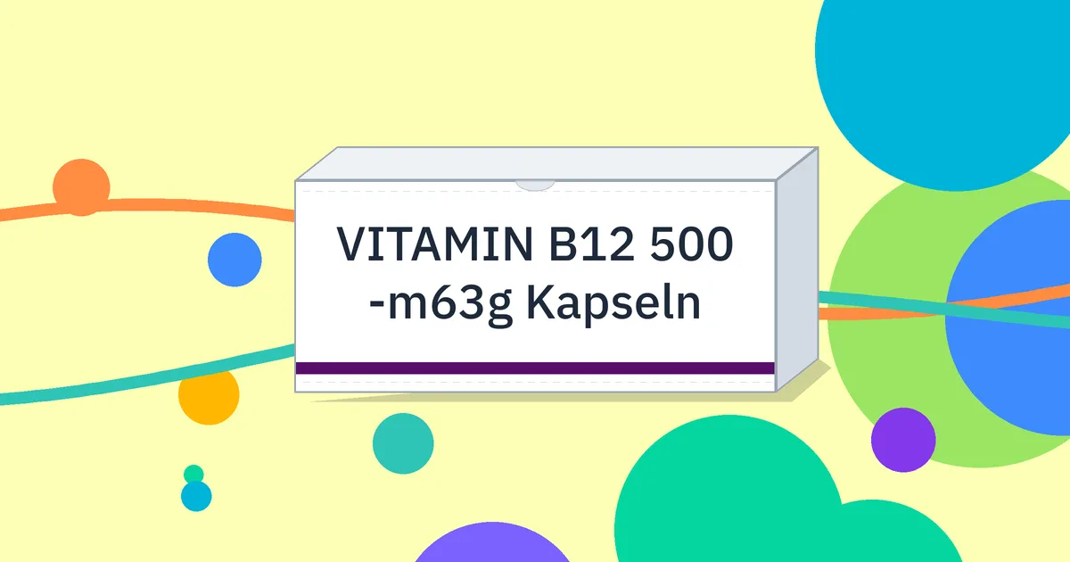 Symbolbild: Packung mit der Aufschrift VITAMIN B12 500 -m63g Kapseln (PZN 15736764) – Verfügbarkeit und Bezug in Apotheken in Frankfurt am Main