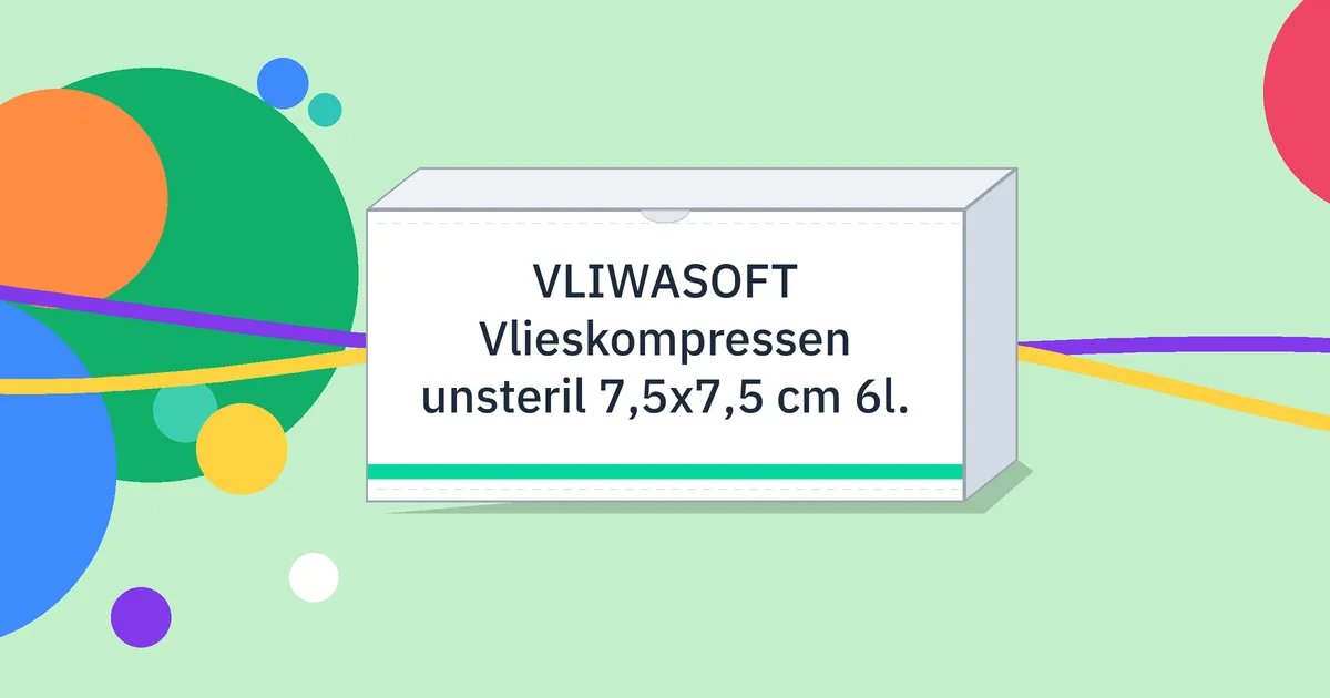 Symbolbild: Packung mit der Aufschrift VLIWASOFT Vlieskompressen unsteril 7,5x7,5 cm 6l. (PZN 10251370) – Verfügbarkeit und Bezug in Apotheken in Frankfurt am Main