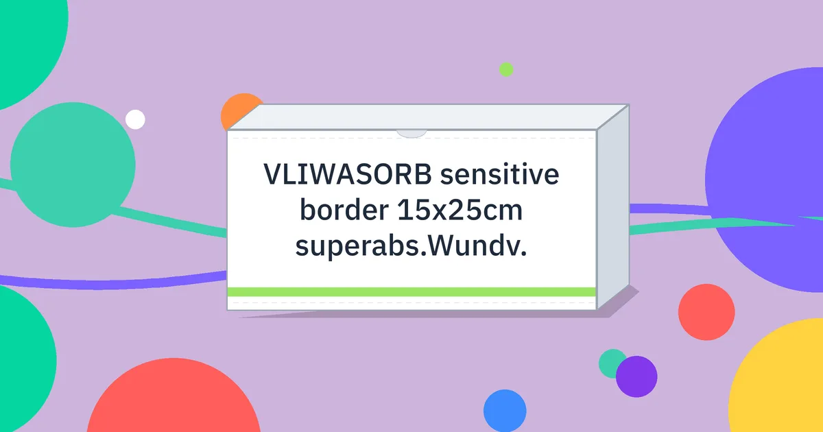 Symbolbild: Packung mit der Aufschrift VLIWASORB sensitive border 15x25cm superabs.Wundv. (PZN 20322094) – Verfügbarkeit und Bezug in Apotheken in Frankfurt am Main