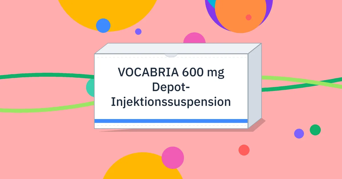 Symbolbild: Packung mit der Aufschrift VOCABRIA 600 mg Depot-Injektionssuspension (PZN 19155745) – Verfügbarkeit und Bezug in Apotheken in Frankfurt am Main