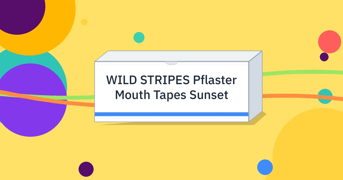 Symbolbild: Packung mit der Aufschrift WILD STRIPES Pflaster Mouth Tapes Sunset (PZN 19696139) – Verfügbarkeit und Bezug in Apotheken in Frankfurt am Main