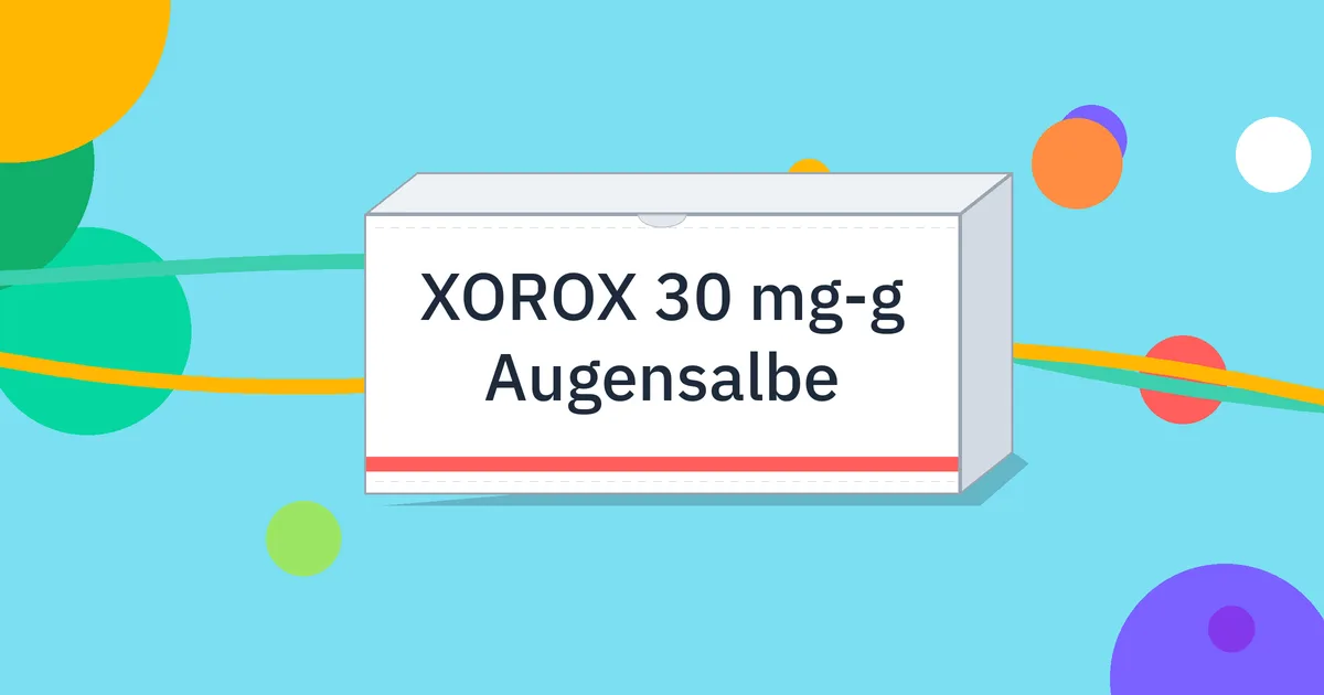 Symbolbild: Packung mit der Aufschrift XOROX 30 mg-g Augensalbe (PZN 15897361) – Verfügbarkeit und Bezug in Apotheken in Frankfurt am Main