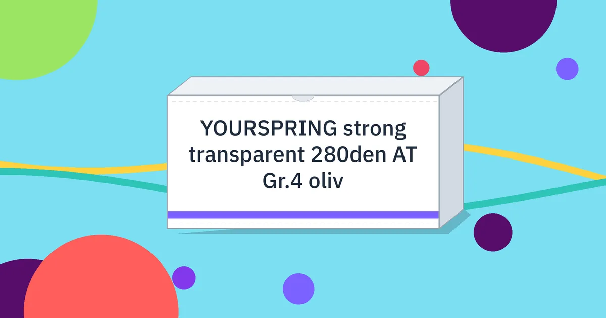 Symbolbild: Packung mit der Aufschrift YOURSPRING strong transparent 280den AT Gr.4 oliv (PZN 18058342) – Verfügbarkeit und Bezug in Apotheken in Frankfurt am Main