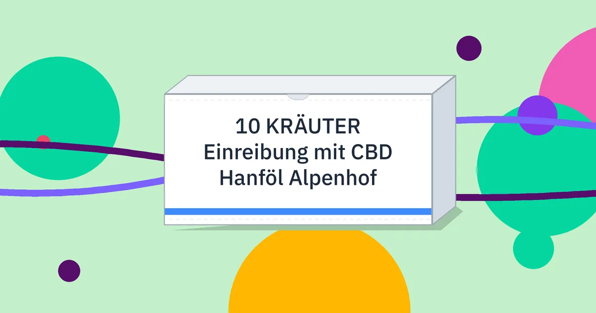 Symbolbild: Packung mit der Aufschrift 10 KRÄUTER Einreibung mit CBD Hanföl Alpenhof (PZN 19960961) – Verfügbarkeit und Bezug in Apotheken in Frankfurt am Main
