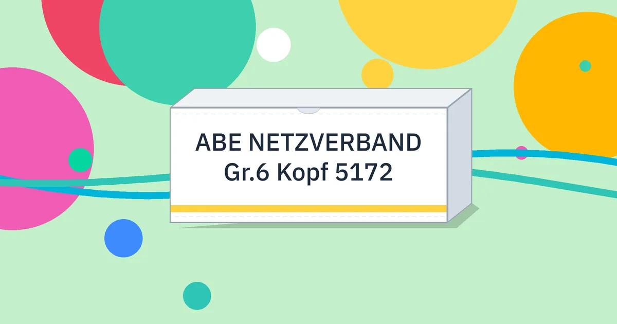 Symbolbild: Packung mit der Aufschrift ABE NETZVERBAND Gr.6 Kopf 5172 (PZN 03065833) – Verfügbarkeit und Bezug in Apotheken in Frankfurt am Main