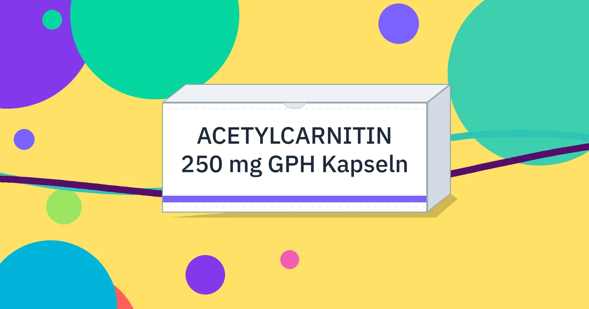 Symbolbild: Packung mit der Aufschrift ACETYLCARNITIN 250 mg GPH Kapseln (PZN 09681119) – Verfügbarkeit und Bezug in Apotheken in Frankfurt am Main